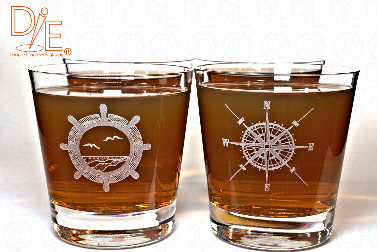 Crystal Rocks Glass Set of Four With Nautical Art by Design - Etsy