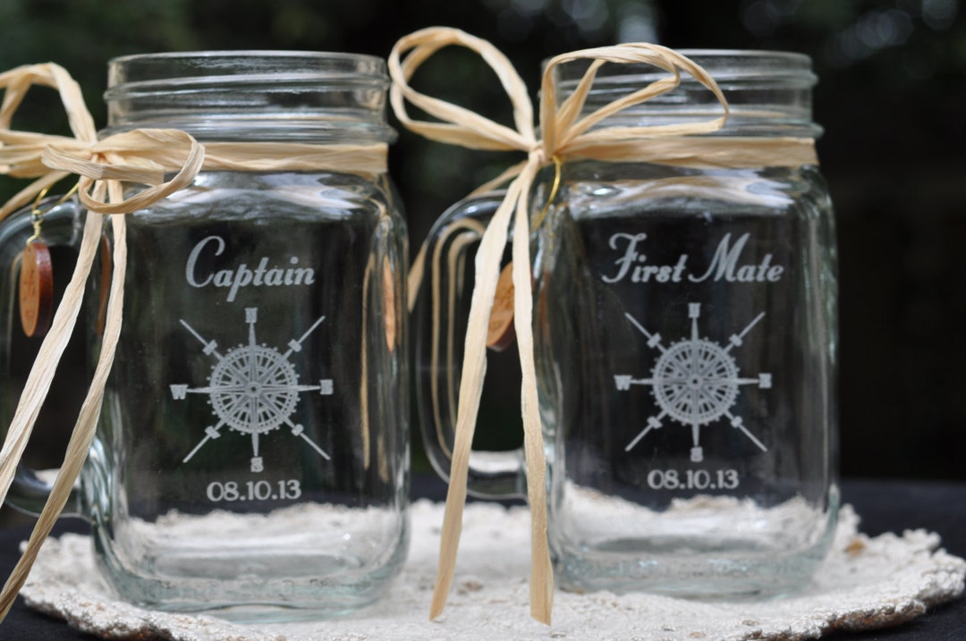 Compass Rose Mason Jars for Captain and First Mate - Etsy