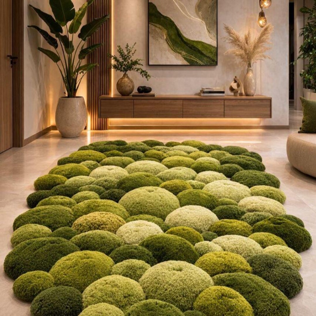 Handmade Moss Pebble Rug, Nature Inspired Green Tufted Carpet - Etsy
