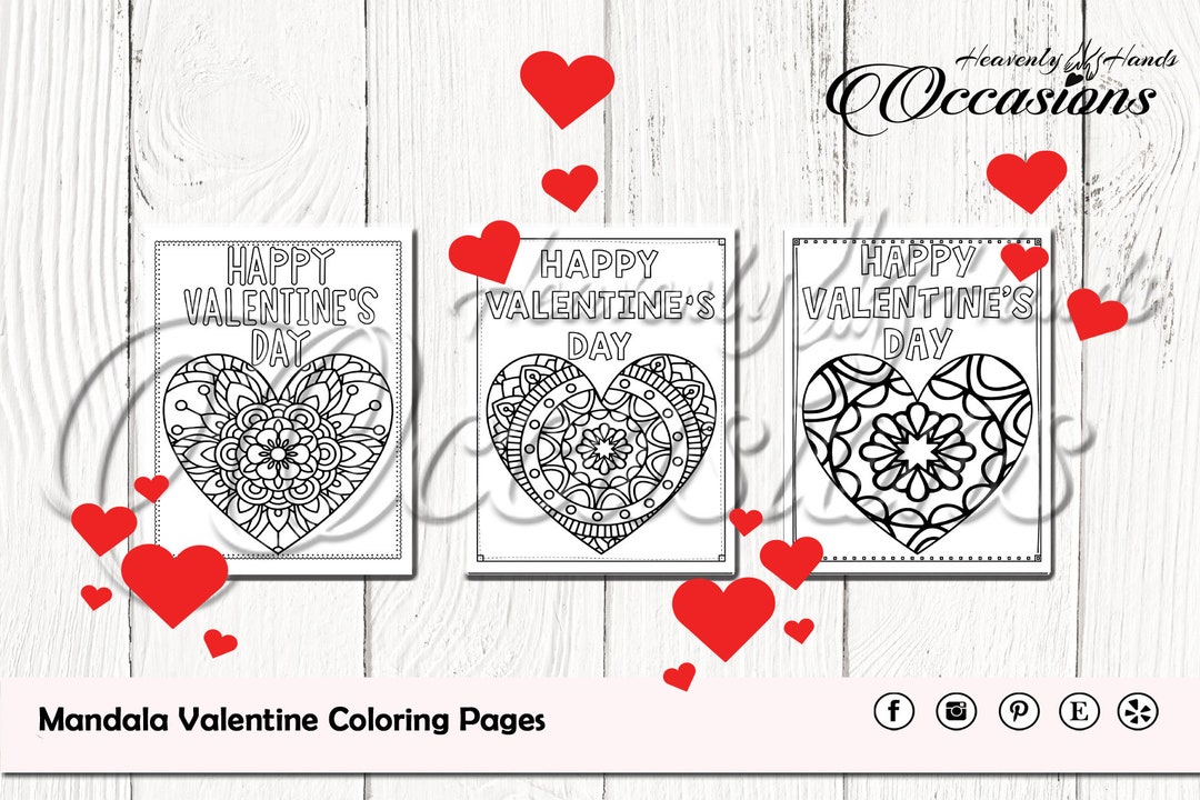 Mandala Valentine's Day Themed Coloring Pages INSTANT DOWNLOAD - Etsy