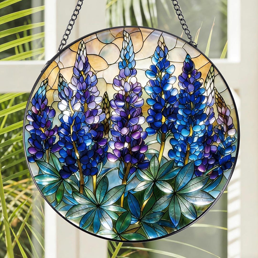Lupine Stained Glass Suncatcher, Blue Flower Window Hanging, Floral ...