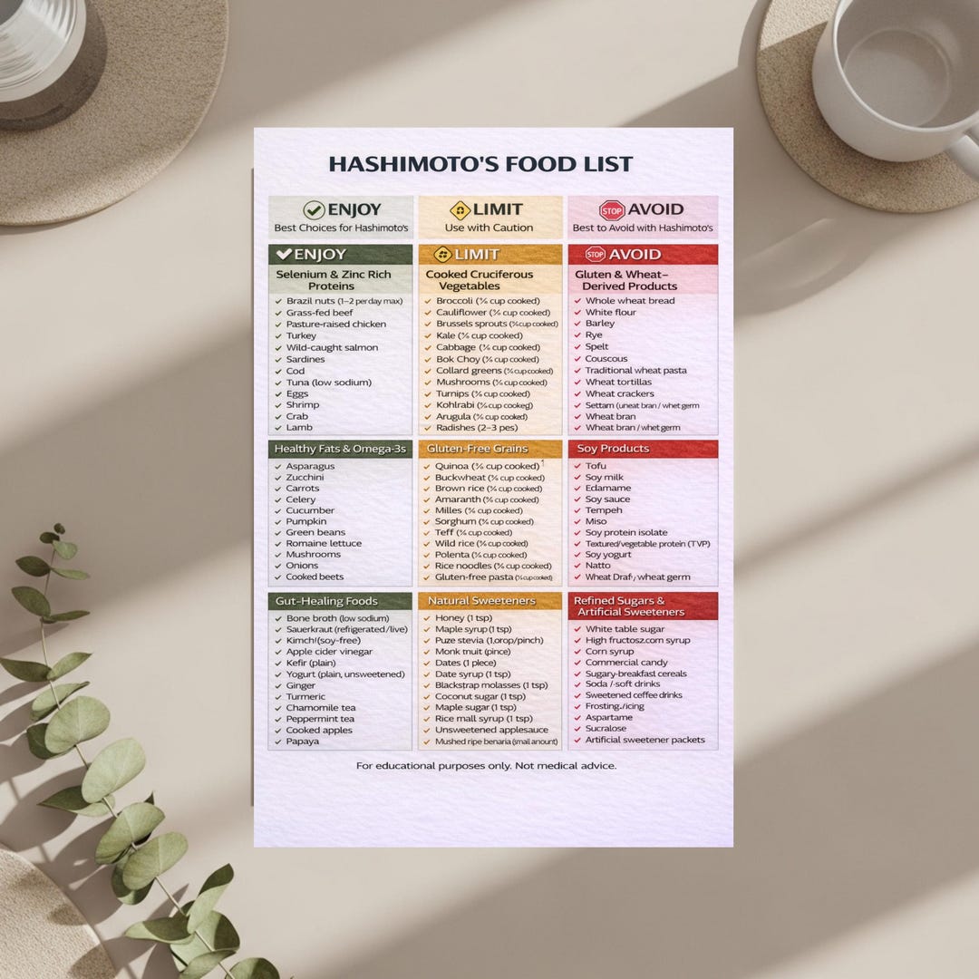 Hashimoto's Diet Food List, Thyroid Health Hypothyroid Chart ...