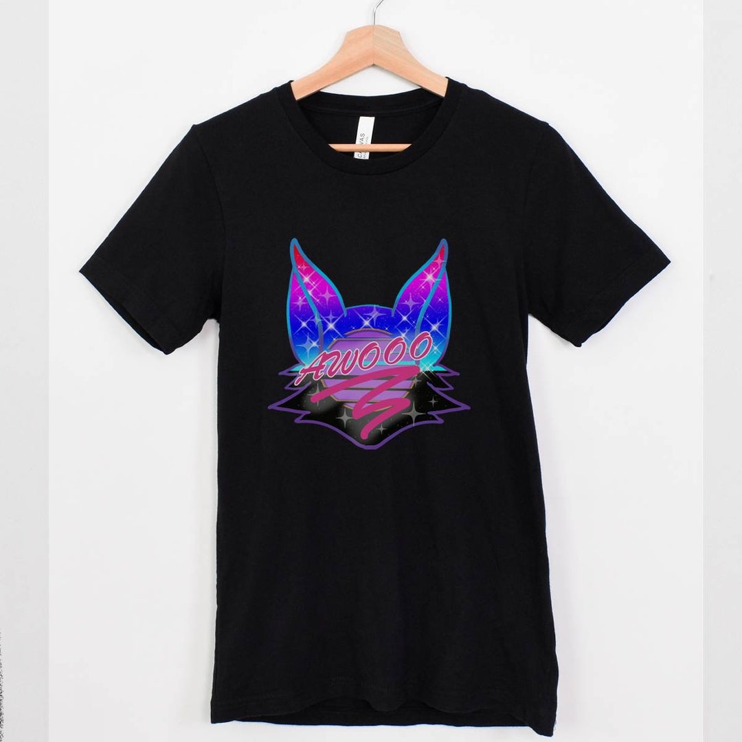 Awoo Furry Tshirt, Synthwave Furry Neon, Vaporwave Tee, Floof Tee for ...