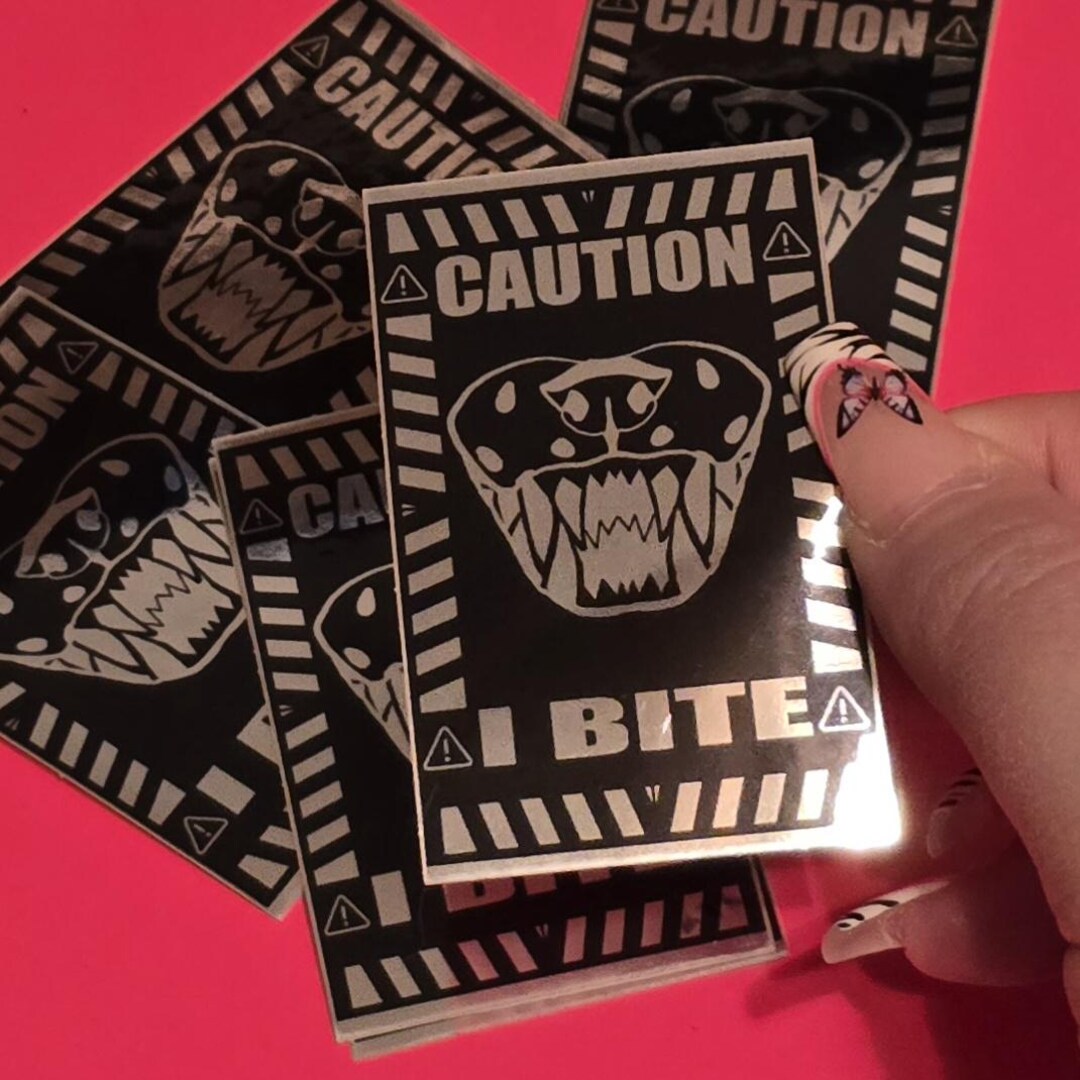 Caution I Bite Furry Sticker, Holo Mirror Vinyl Decal - Etsy Canada