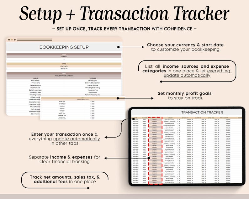 Ultimate Bookkeeping Spreadsheet Template Google Sheets Sales Tax ...