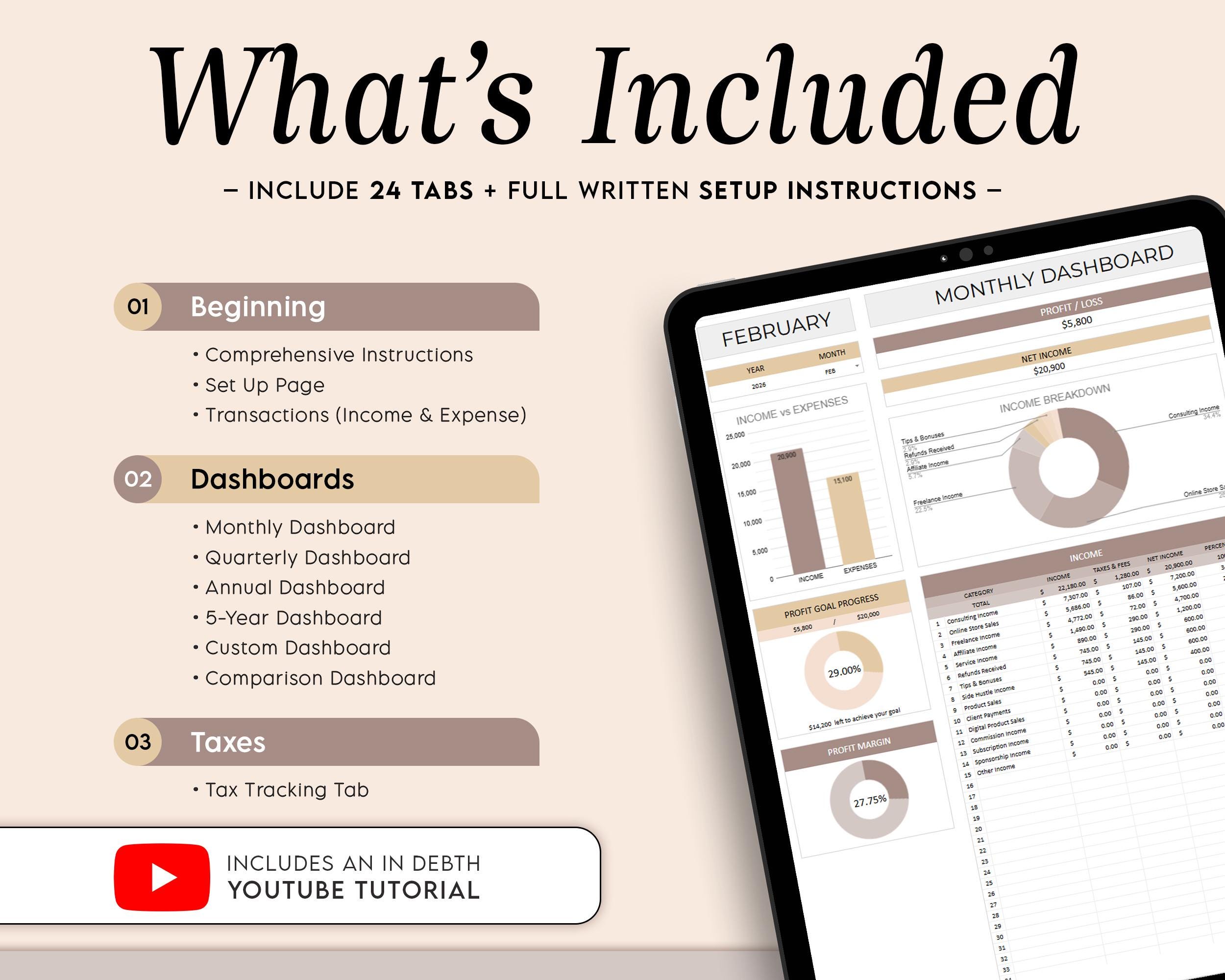 Ultimate Bookkeeping Spreadsheet Template Google Sheets Sales Tax ...