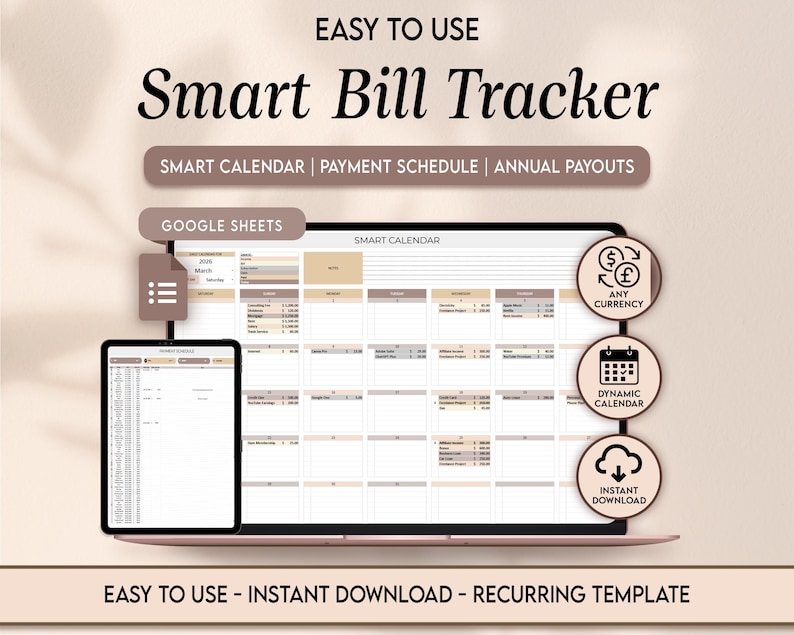 Smart Bill Tracker Spreadsheet Monthly Bill Calendar Google Sheets Bill ...