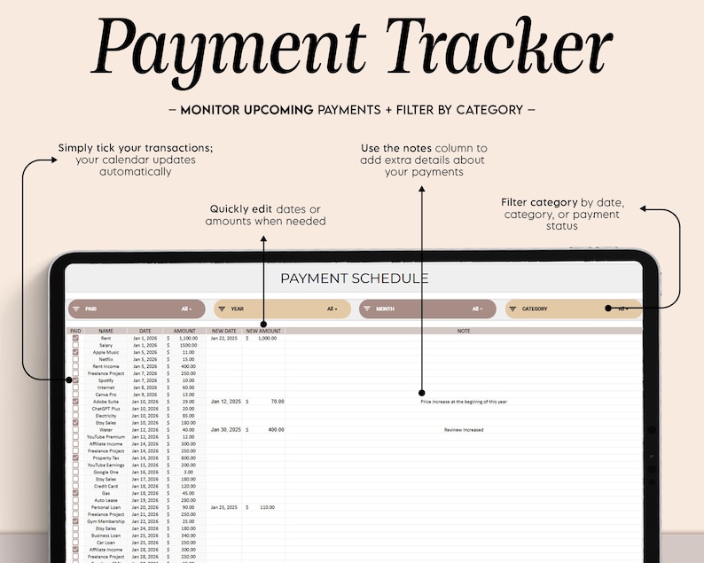 Bill Calendar Google Sheet Spreadsheet Monthly Bill Planner Payment ...