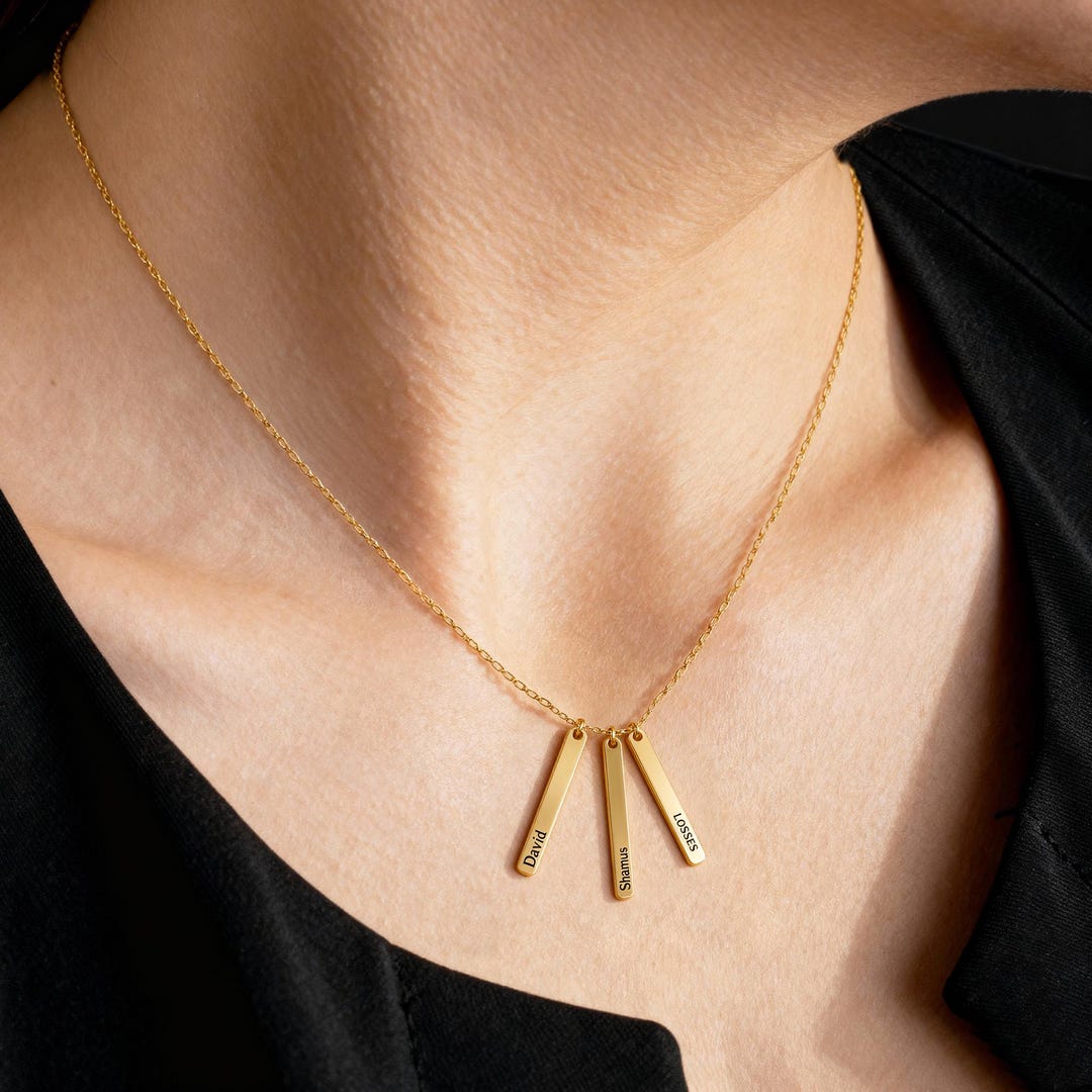 Vertical Bar Name Necklace, Custom Kids Name Necklace, Gold Plated ...