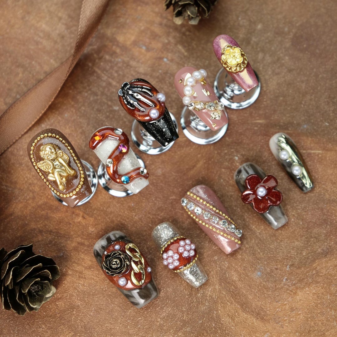 3D Rose Nail Art/custom Press on Nails/ Hand Made Press on Nails/faux ...