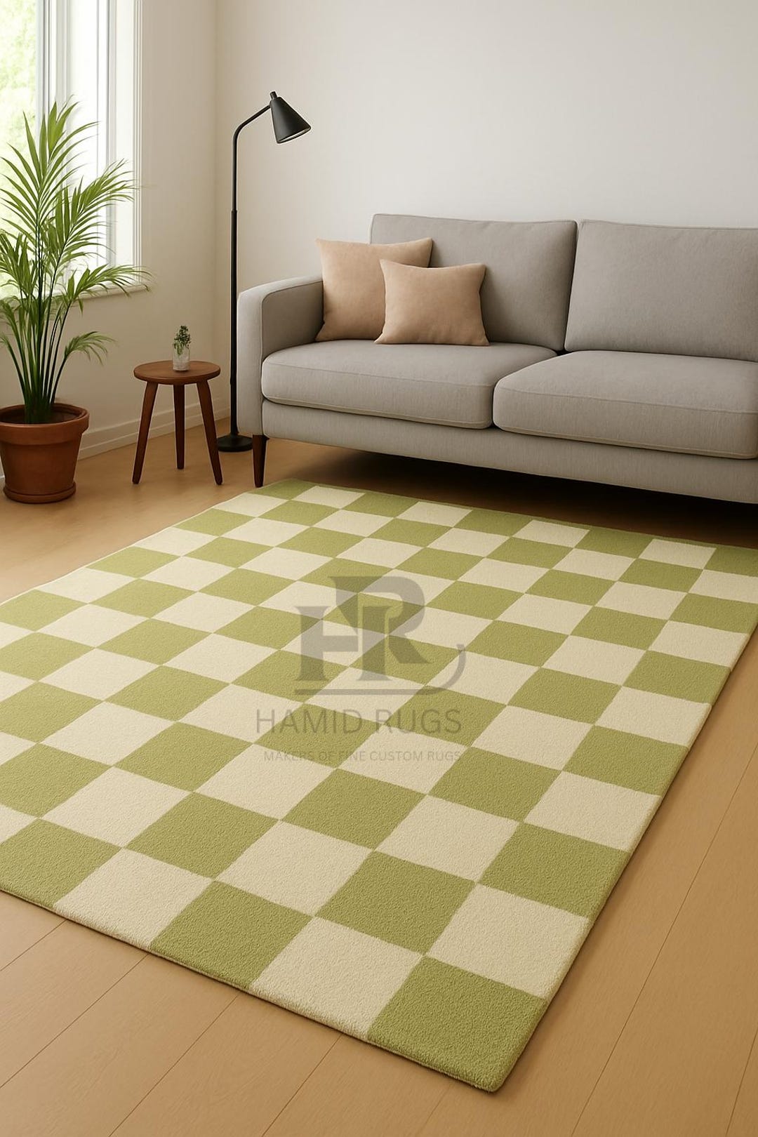 Luxury Green Checkerboard Hand-tufted Wool Rug | Modern Checkered Area ...