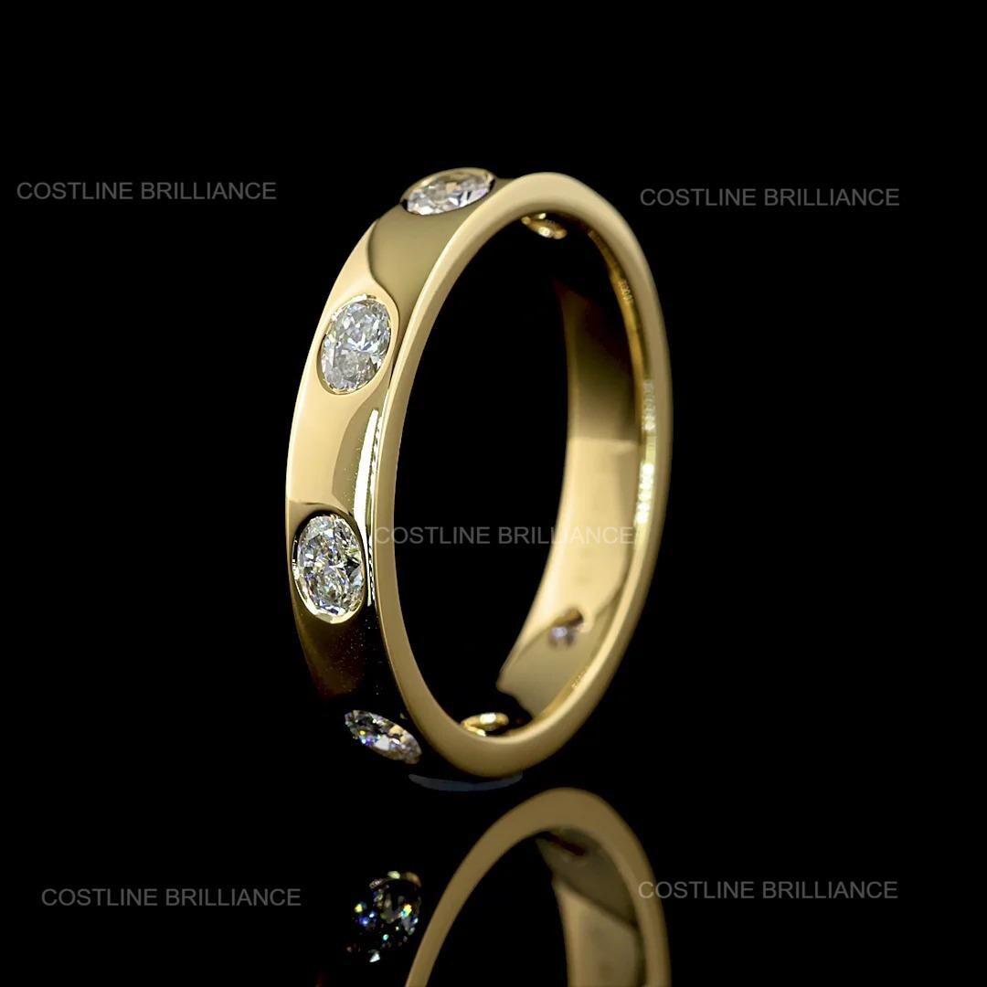 Flush Set Oval Diamond Band Flush Set Lab Diamond Wedding Band Stacking ...