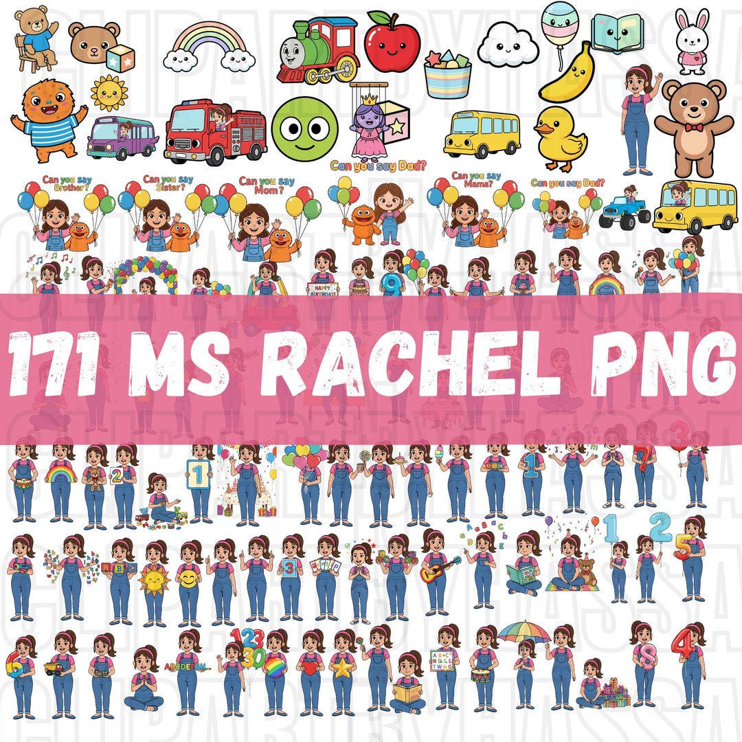 Ms Rachel PNG Clipart Bundle 171 Designs Birthday Party Decor Kids ...