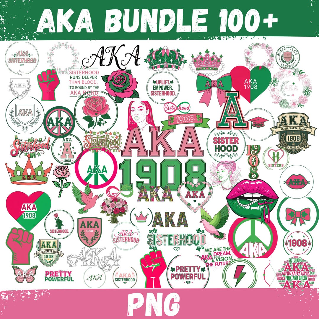 AKA Png Bundle Alpha Kappa Alpha PNG Letters 1908 Pink and Green PNG ...