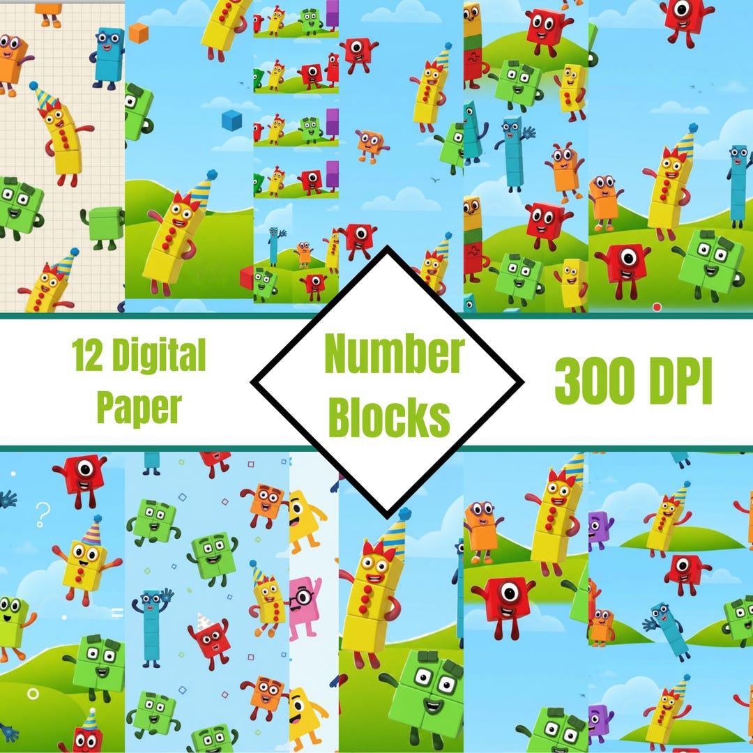 Number Blocks 12 Digital Paper Pack 12x12 JPG | 300 DPI Educational ...