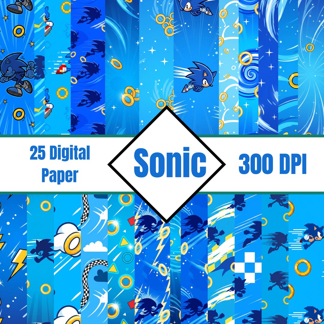 Sonic 25 Digital Paper Pack 12x12 JPG | 300 DPI Retro Speed Game ...