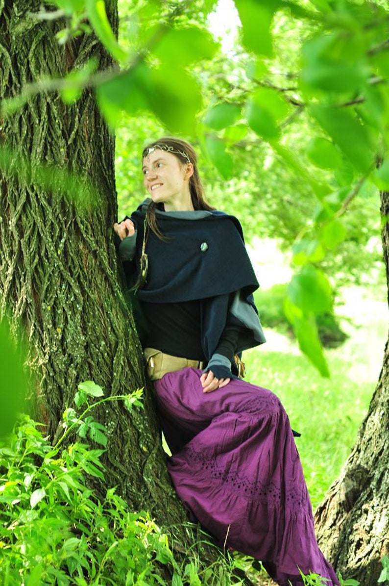 Blue Grey Elven Shawl Robe With Brooch and Elf Gloves - Etsy