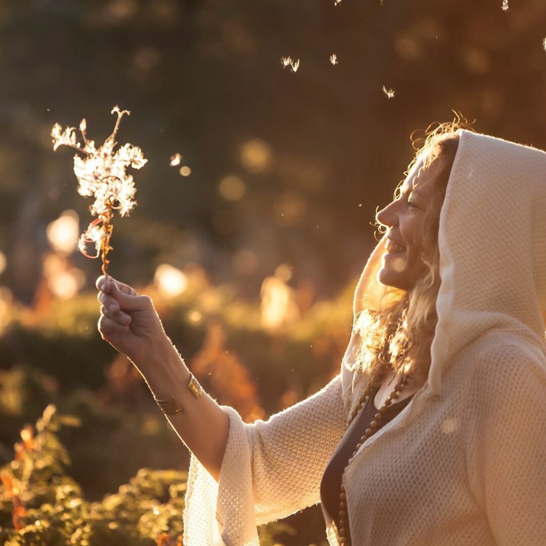 Golden Ray of Light Goddess Ritual Cardigan With Big Elven Hood / White ...
