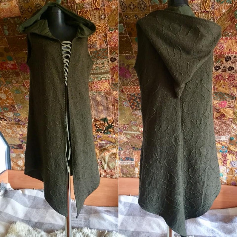 Elven Dreams Woolen Long Vest with Big Hood | Etsy