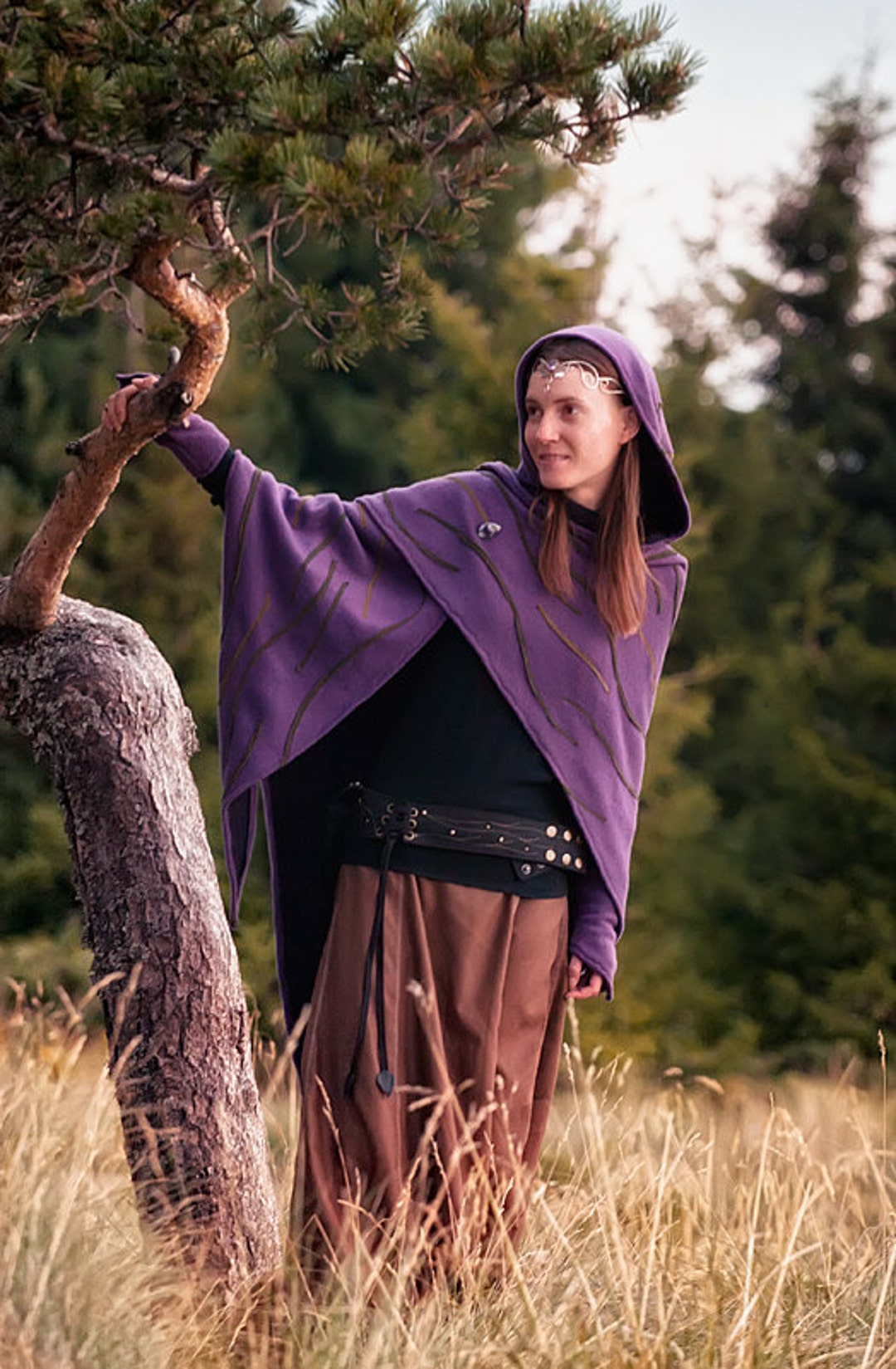Phoenix Elven Shawl Robe – Boho Hooded Wrap With Brooch and Gloves ...