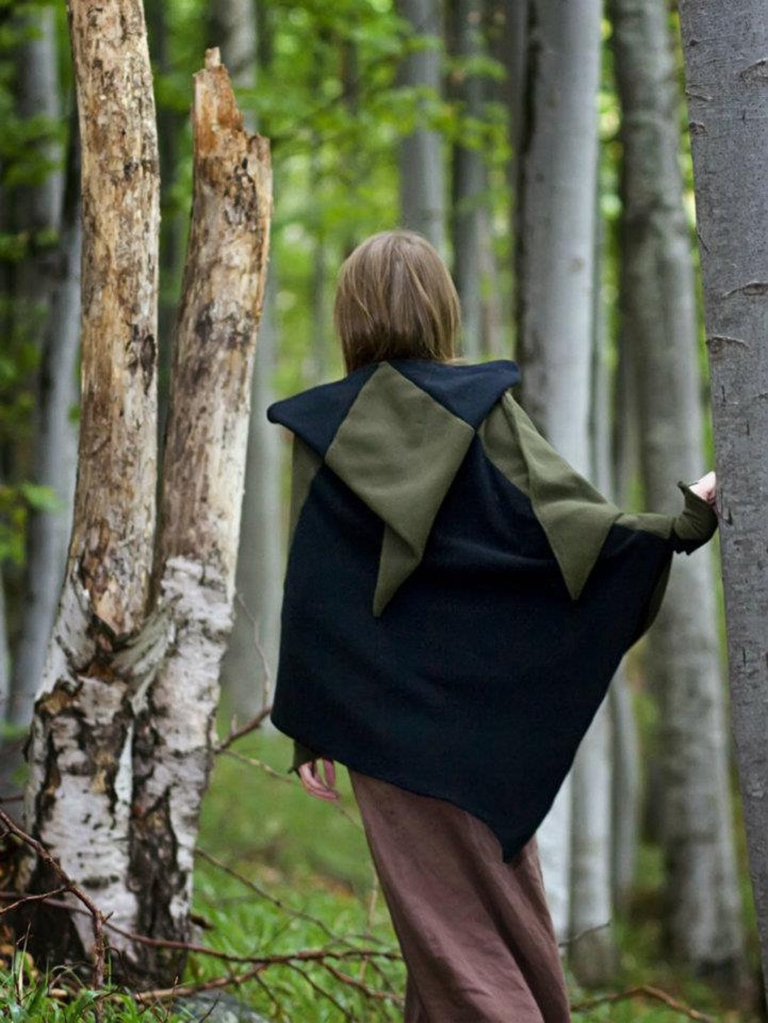 Forest Black Green Elven Shawl Robe With Brooch and Elf Gloves - Etsy