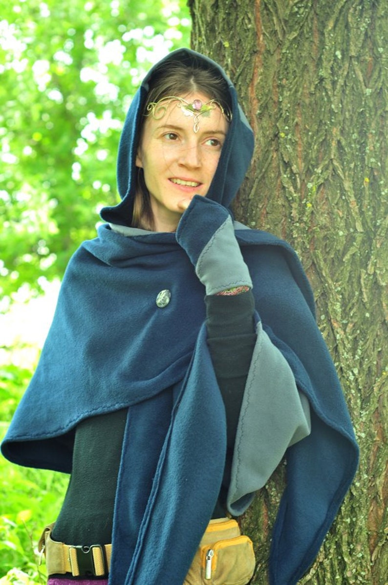 Blue Grey Elven Shawl Robe With Brooch and Elf Gloves / Handmade Forest ...