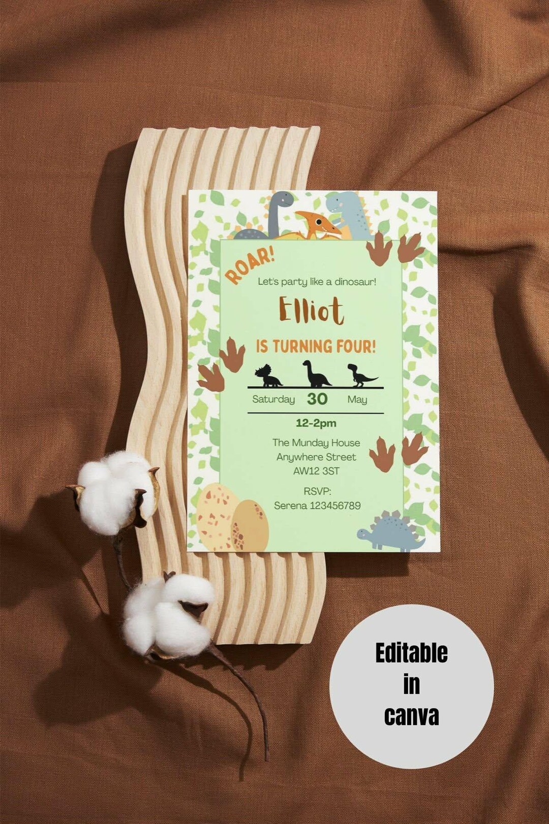 Fully Editable Birthday Invitation Template - Dinosaur - Etsy
