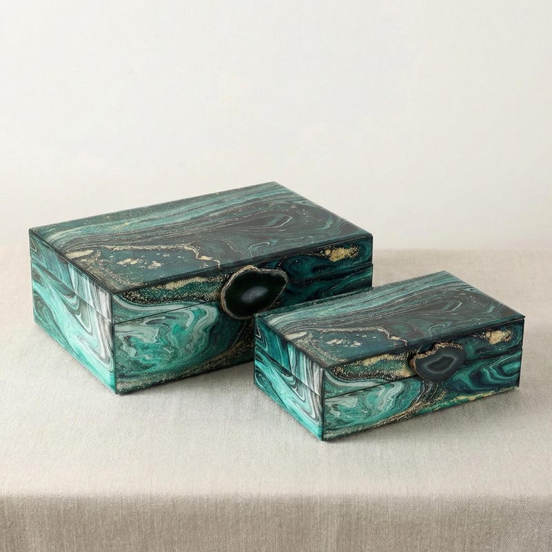 Green Glass Storage Set - Etsy