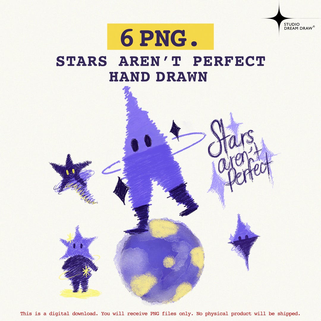 Stars Aren’t Perfect , Hand Drawn Star Characters PNG, Cute Imperfect ...
