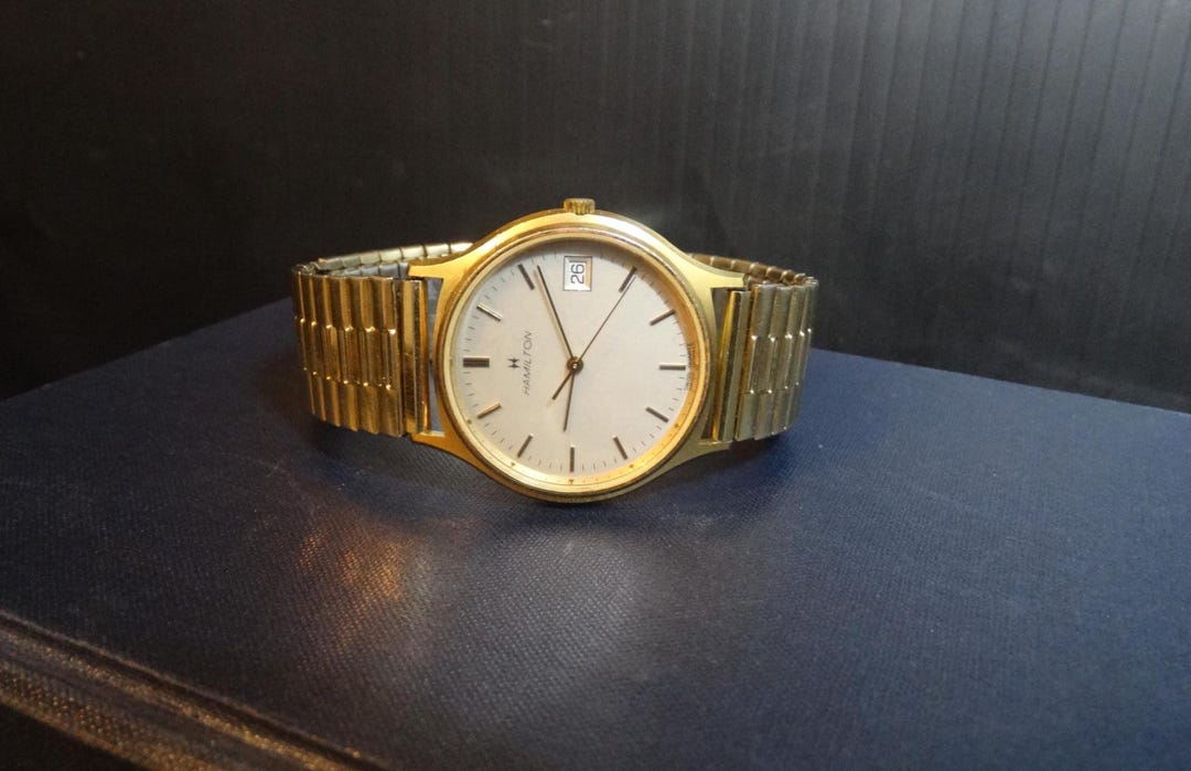 Vintage Hamilton 9812 Gold Tone Watch Speidel Band Retiree UAW Local 72 ...