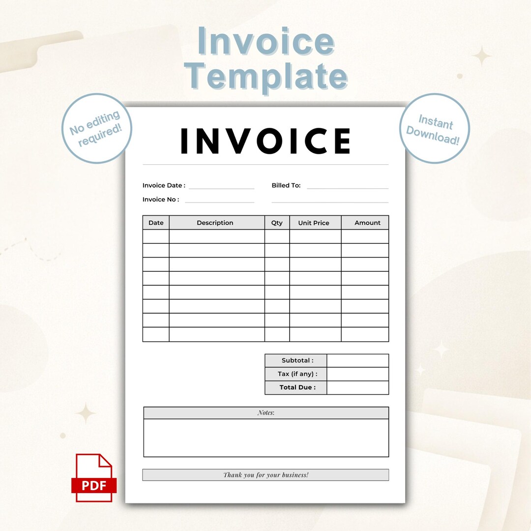 Invoice Template Printable | Simple Invoice Form for Freelancers ...