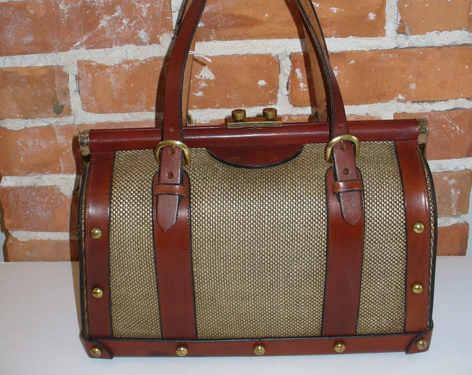 John Romain Handbag 70s Vintage Woven Straw Oxblood Cordovan Leather ...