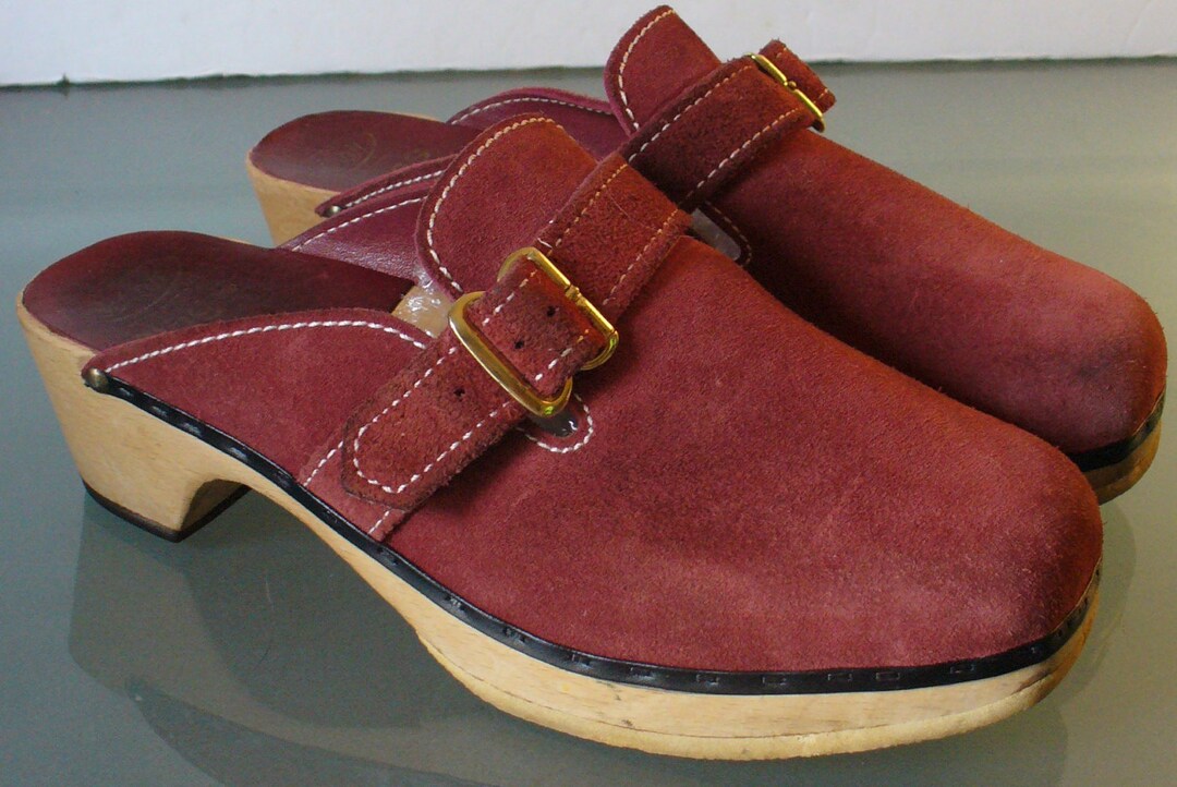 Vintage Suede and Wood Scholl Buckle Clogs Size 6-6.5 US - Etsy