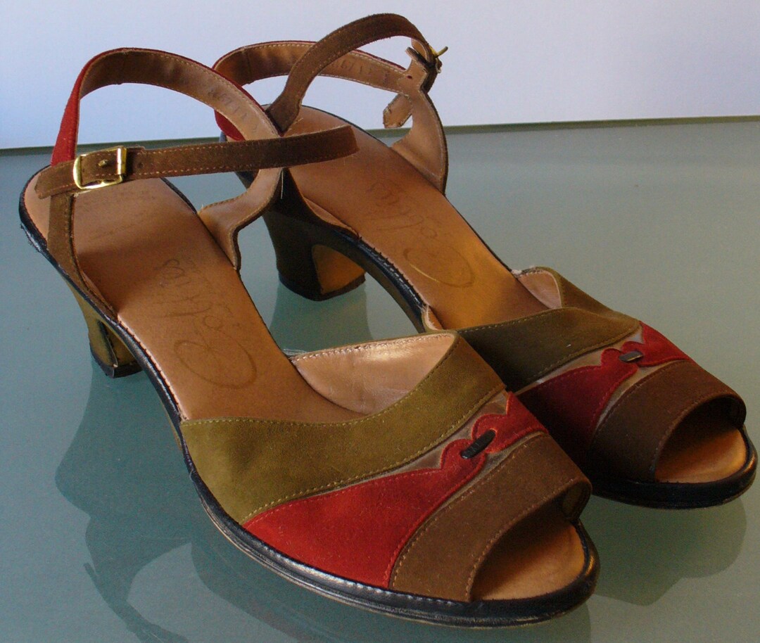 Vintage Cobbies Suede Heeled Sandal Shoes - Etsy