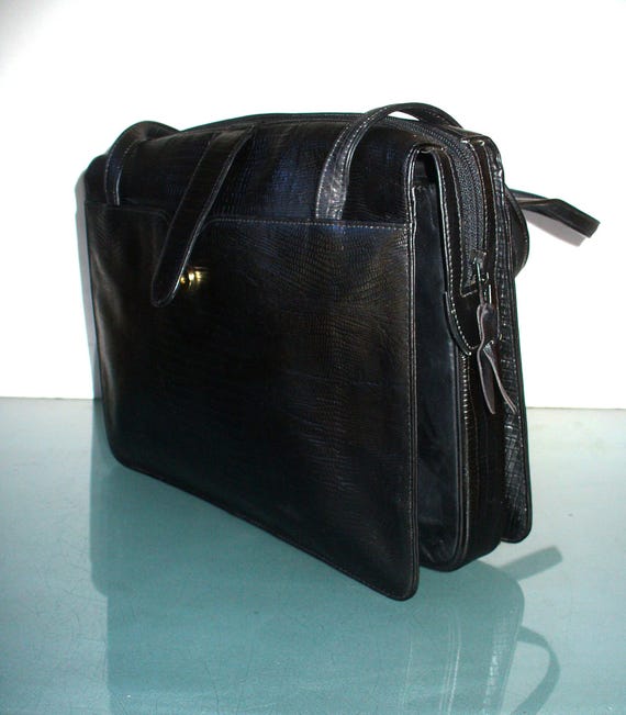 Vintage Susan Gail Black Leather Accordion Shoulder B… - Gem