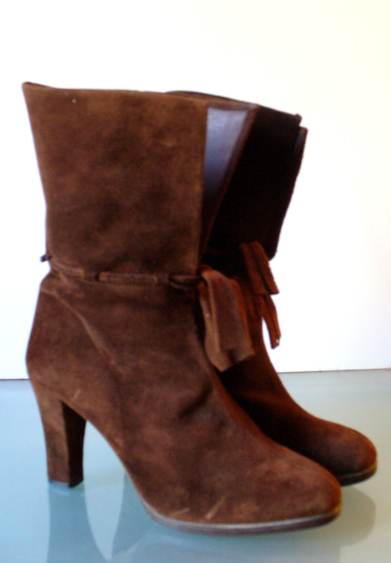 Vintage Chocolate Brown Suede Made in Spain Boots S… - Gem
