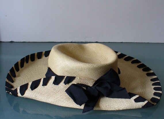 Vintage Deborah Harper Wide Brim Panama Hat - Gem