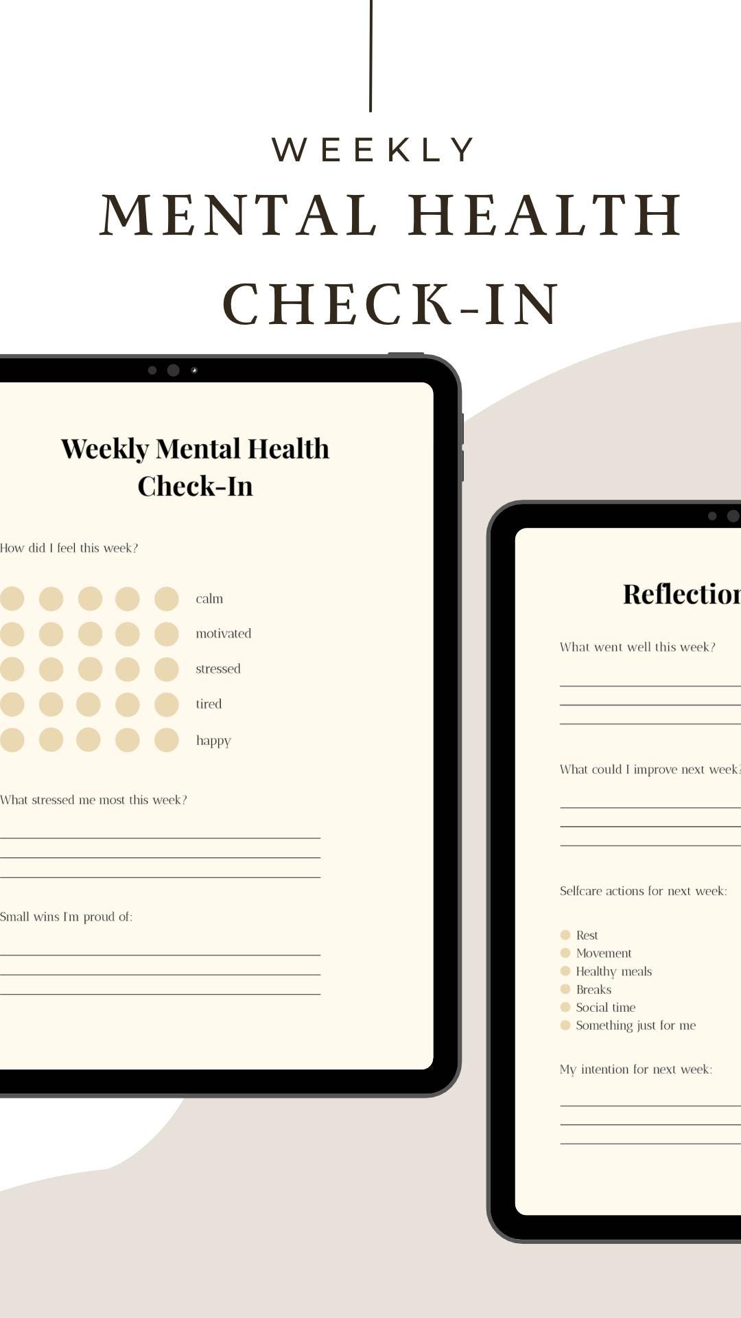 Mental Health Weekly Check-in | Self Care Worksheet Printable | Minimal ...