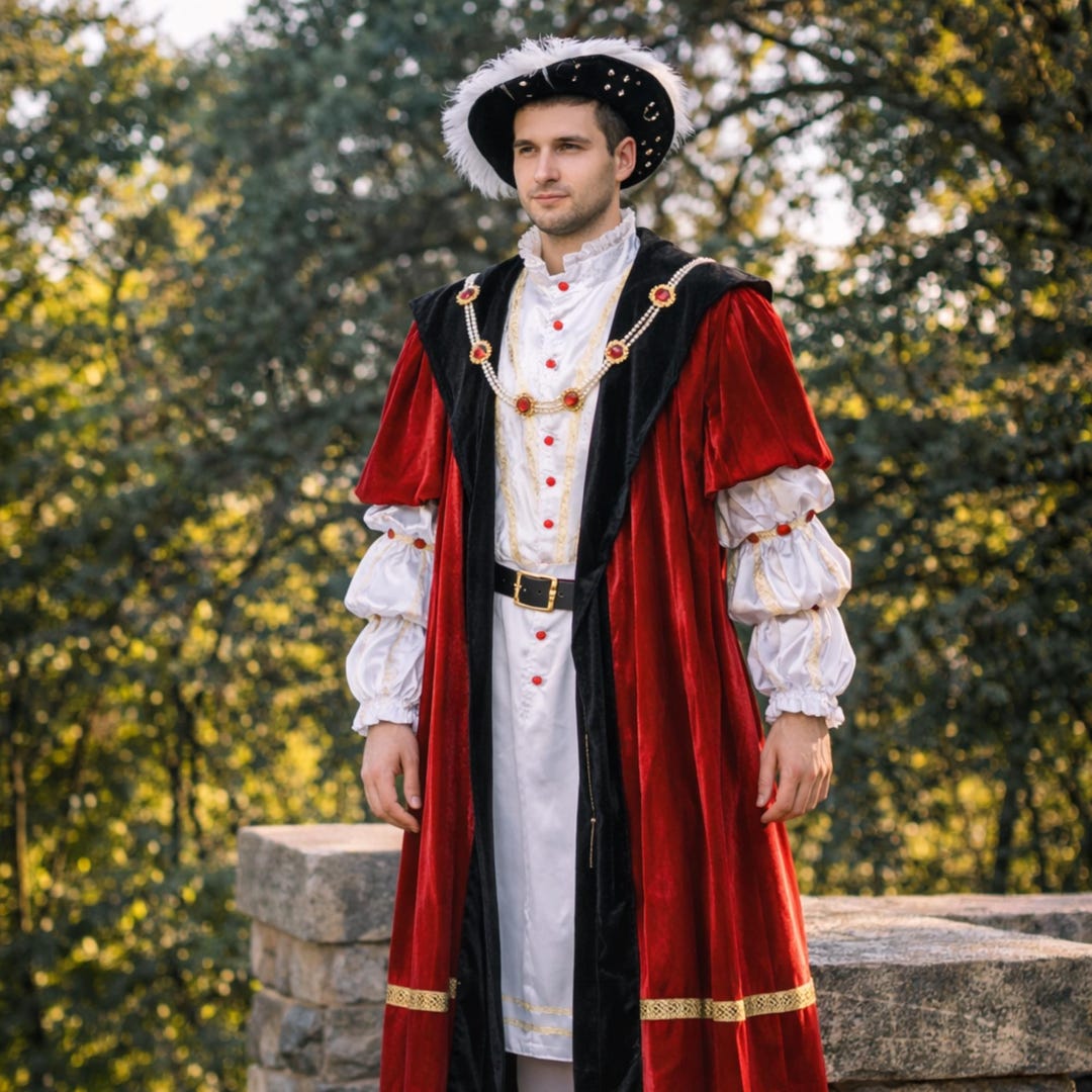 Red Black Tudor Costume, Men's Medieval Shirt Tunic, Ren Faire ...