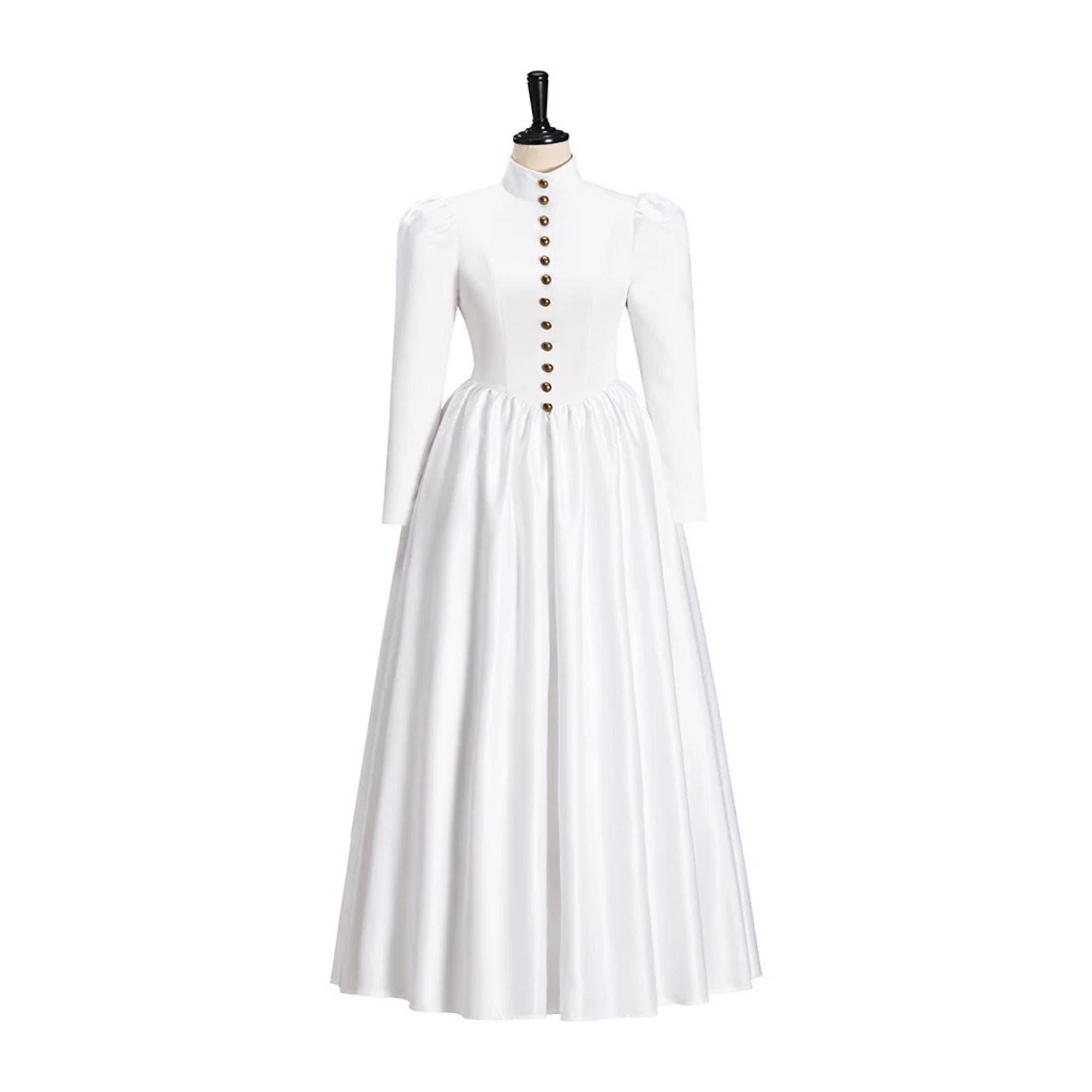 Victorian Edwardian Maxi Dress, High Collar Button Down, Long Sleeve ...