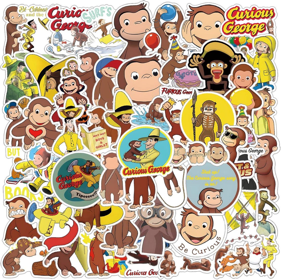 55pcs Curious Sticker Sheet George Decal Monkey -vinyl Waterproof for ...