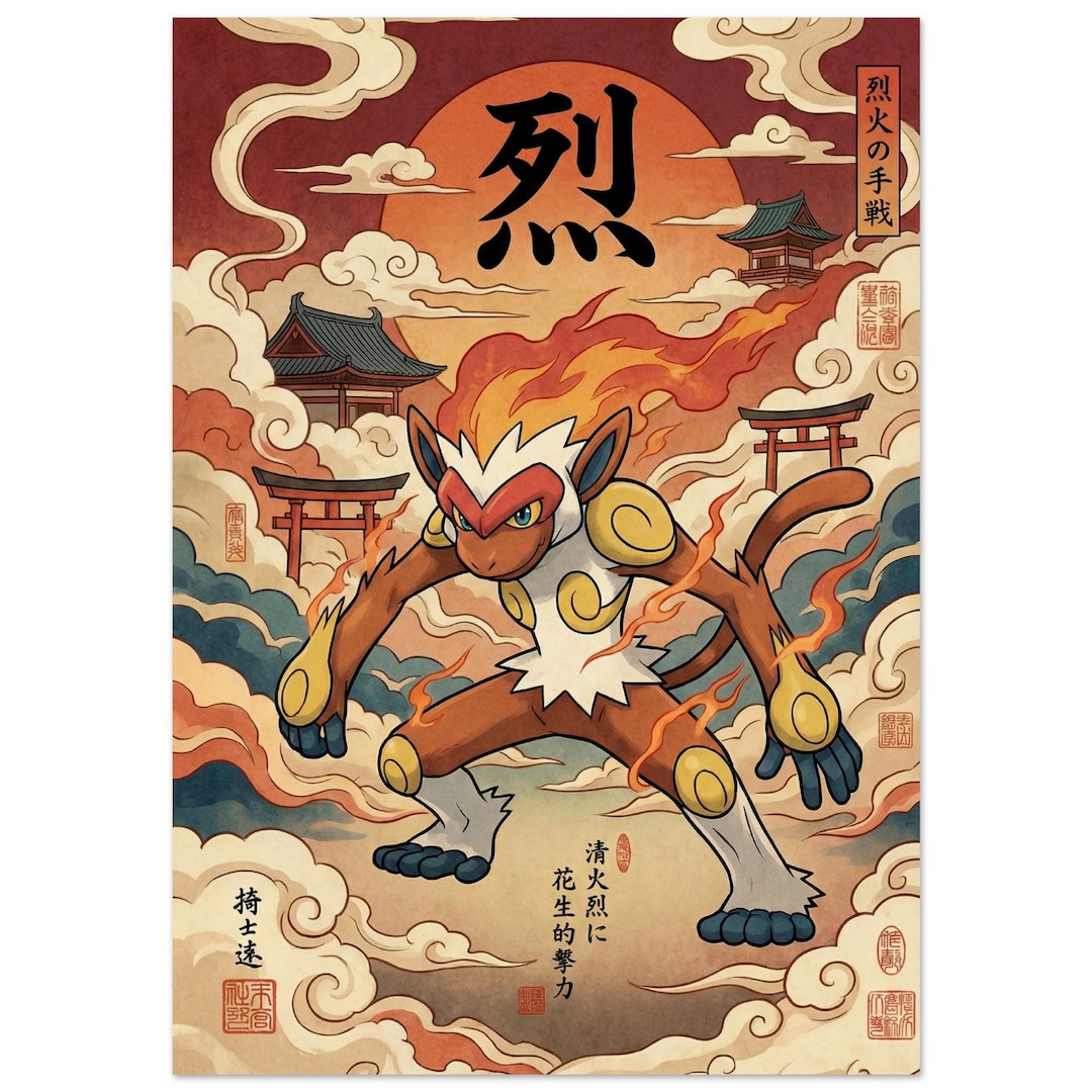 Infernape Poster – Pokemon Poster – Japanese Ukiyo-e – Gamer Room Art ...