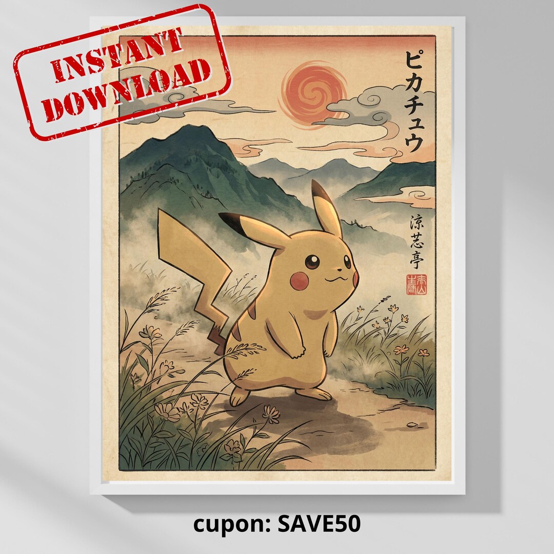 Pikachu Poster – Pokemon Poster – Japanese Ukiyo-e – Gamer Room Art ...