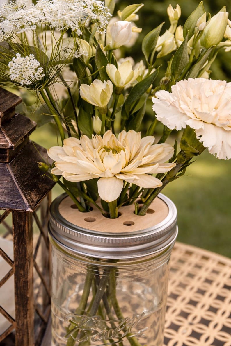 Wooden Flower Frog Lid for Mason Jars – Handmade Floral Arranging ...