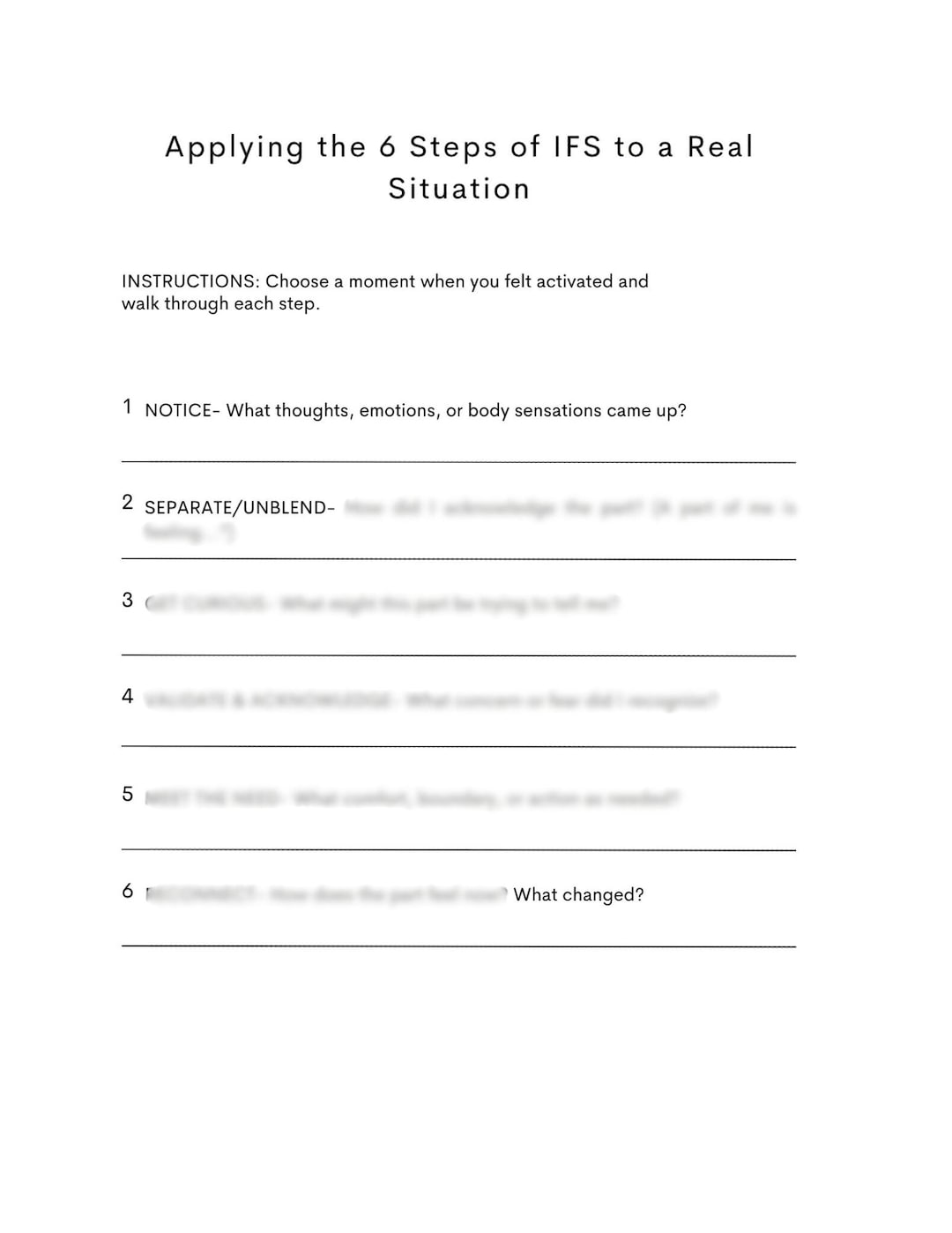 IFS 6 Steps Worksheet | Parts Work for Real-life Situations | Emotional ...
