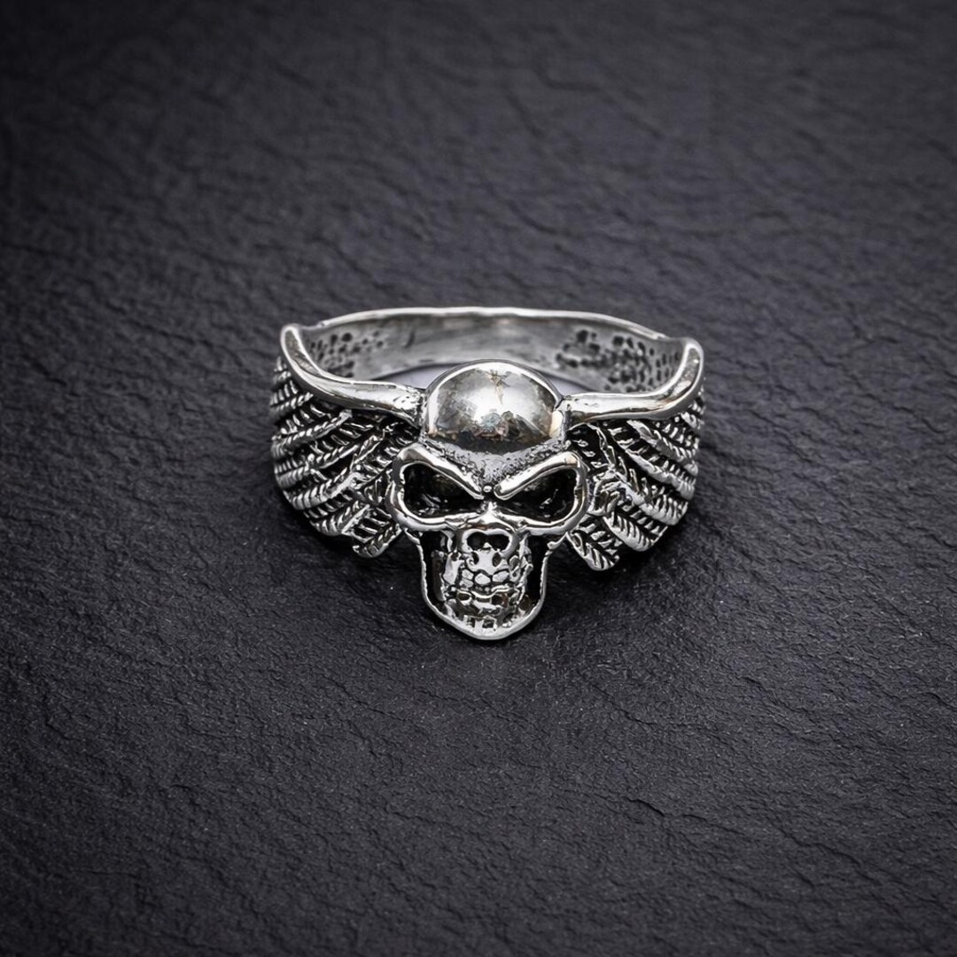 Oxidized Silver Winged Skull Ring | Gothic Biker Jewelry - Etsy