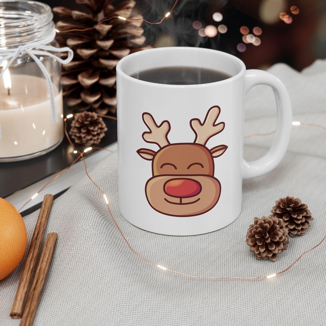 Cute Reindeer Face Mug | Christmas Holiday Ceramic Mug - Etsy