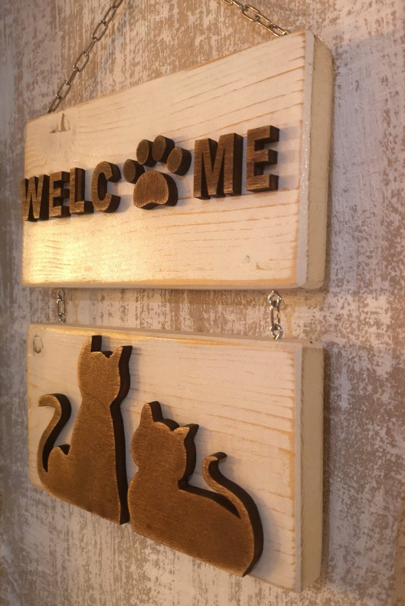 Wooden Sign Welcome Cats | Etsy