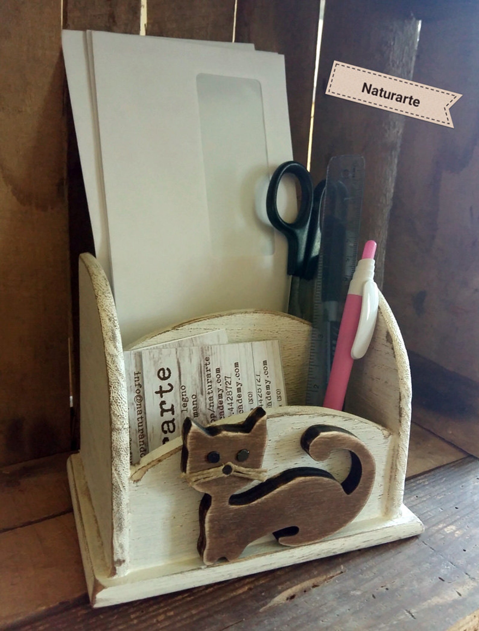 Two Compartment Letter Holder cat | Etsy