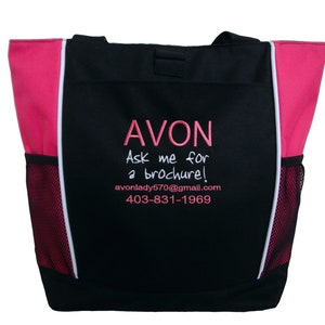 Tote Bag Custom Embroidered Personalized AVON Ask for Brochure With ...